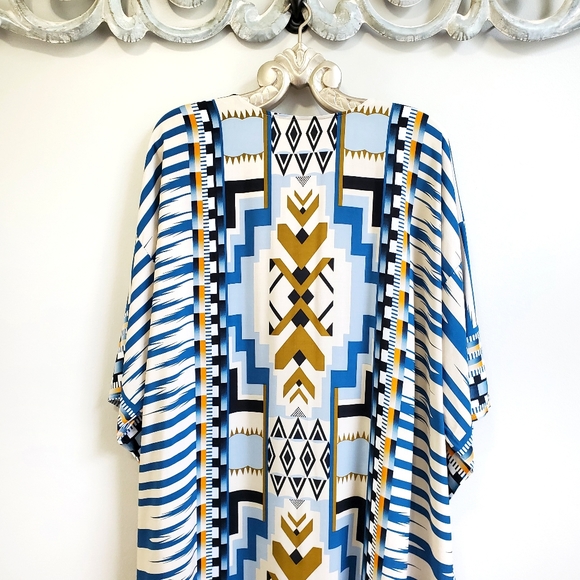 Jackets & Coats | New Boho Aztec Tribal Print Kimono Duster Maxi ...